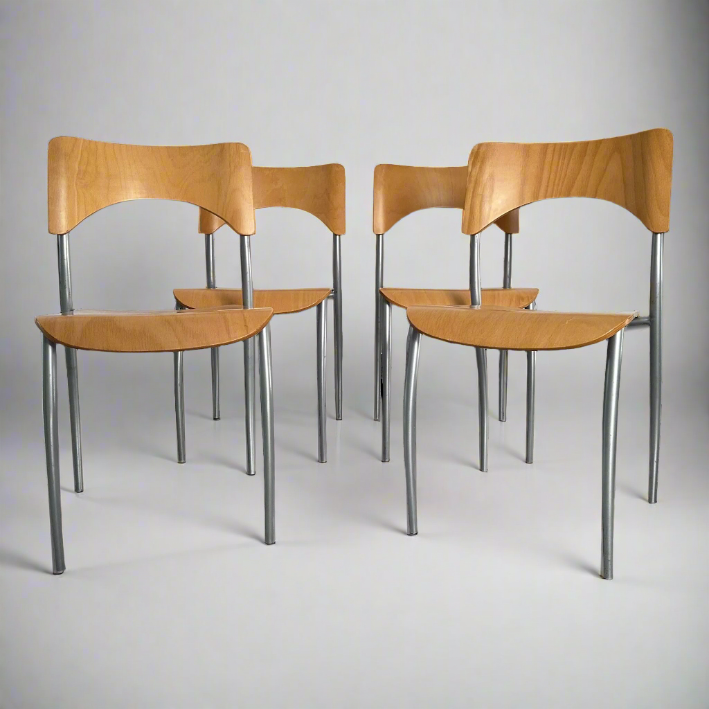 Rare Bieffeplast Italy Bent Plywood Stackable Chairs- S/4 – The Beau Ideal